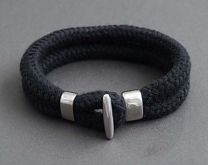 Black Rope Bracelet, Nautical Cotton Bracelet, Men and Women Unisex ...