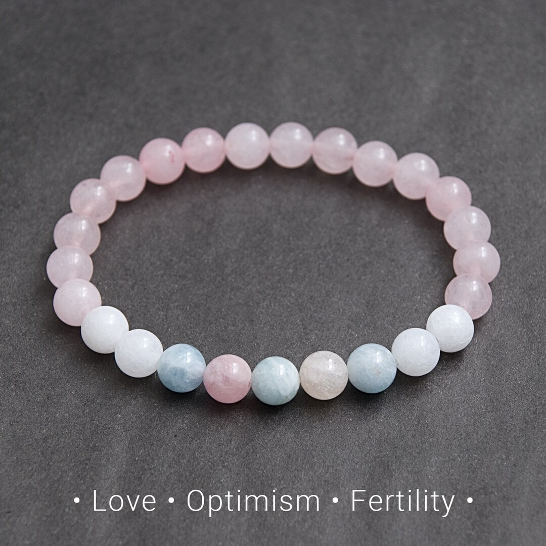 Morganite, Rose Quartz and Nephrite Bracelet. Women's Pink Crystal ...