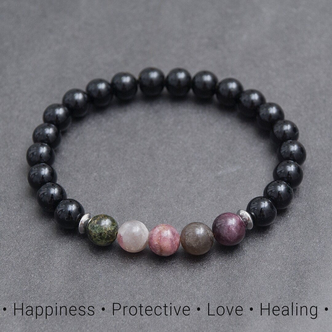 Tourmaline and Onyx Bracelet With Happiness and Protection Energy ...