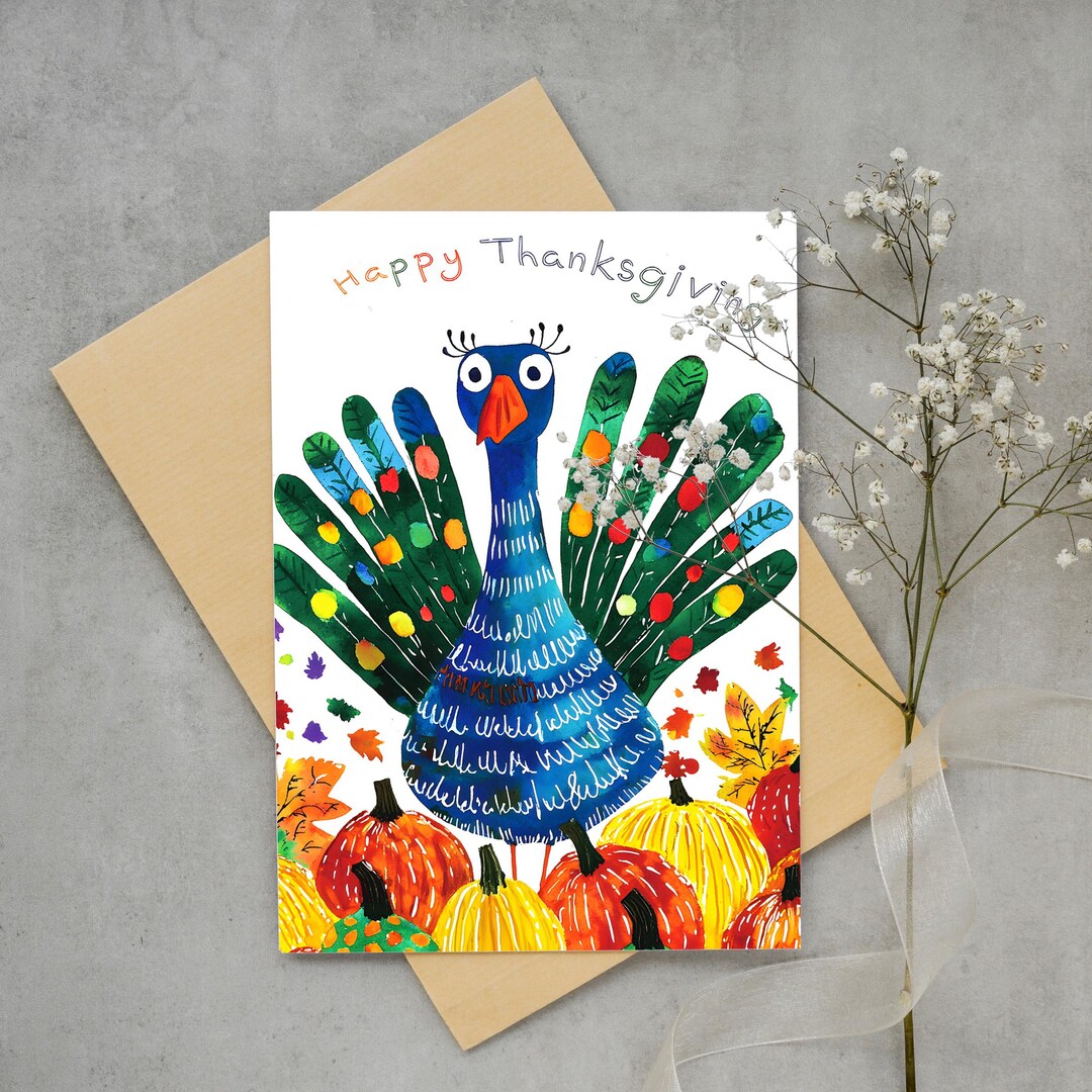 Whimsical Turkey Thanksgiving Card Instant Download Colorful Autumn Art ...