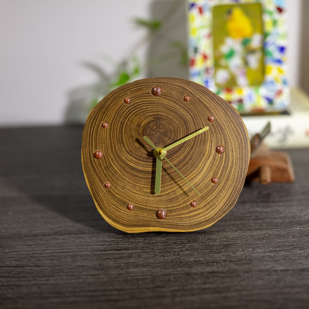 Unique Handcrafted Elm Wood Desk Clock With Coffee Ceramic Beads Eco ...