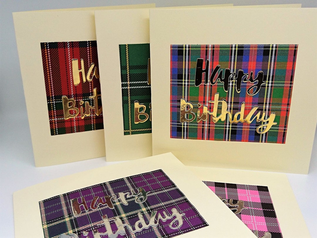 Happy Birthday Card Choice of 5 Scottish Tartans Handmade in Argyll ...