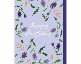 Large Greeting Card, Scottish Birthday, Thistle, Bee, Scotland Theme ...