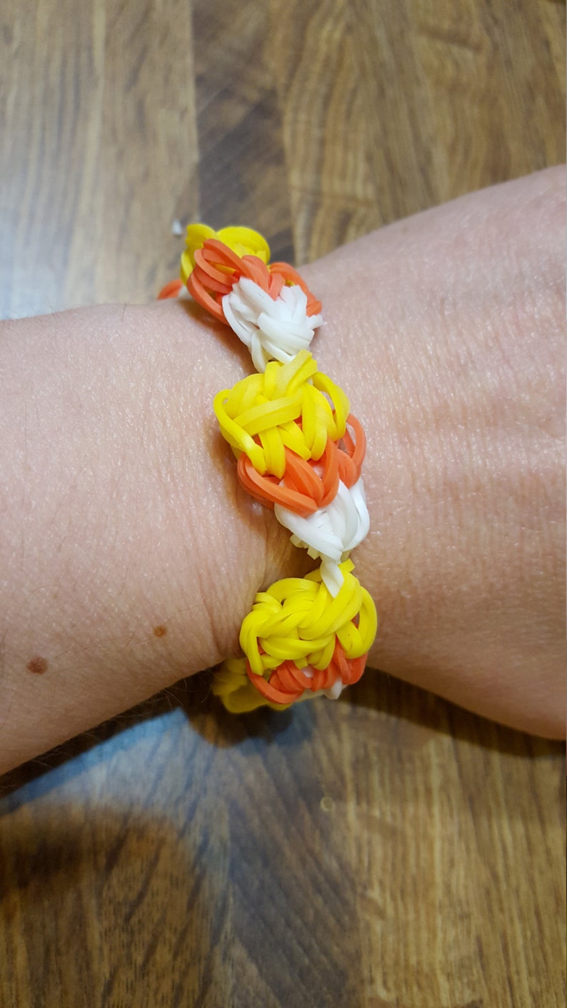 Rainbow Loom Halloween Candy Corn Stretchy Bracelet - Etsy Norway