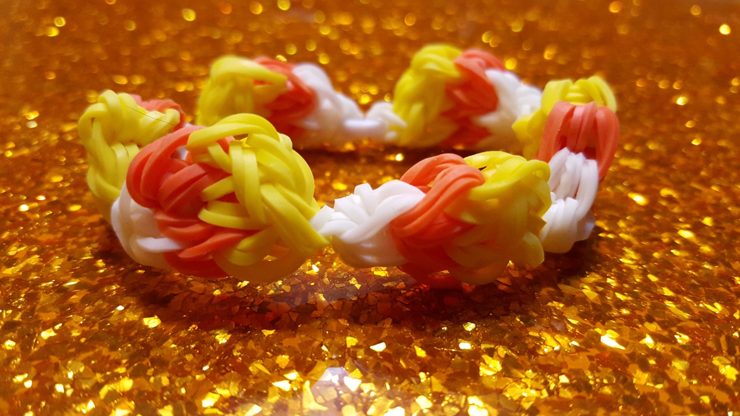 Rainbow Loom Halloween Candy Corn Stretchy Bracelet - Etsy Norway