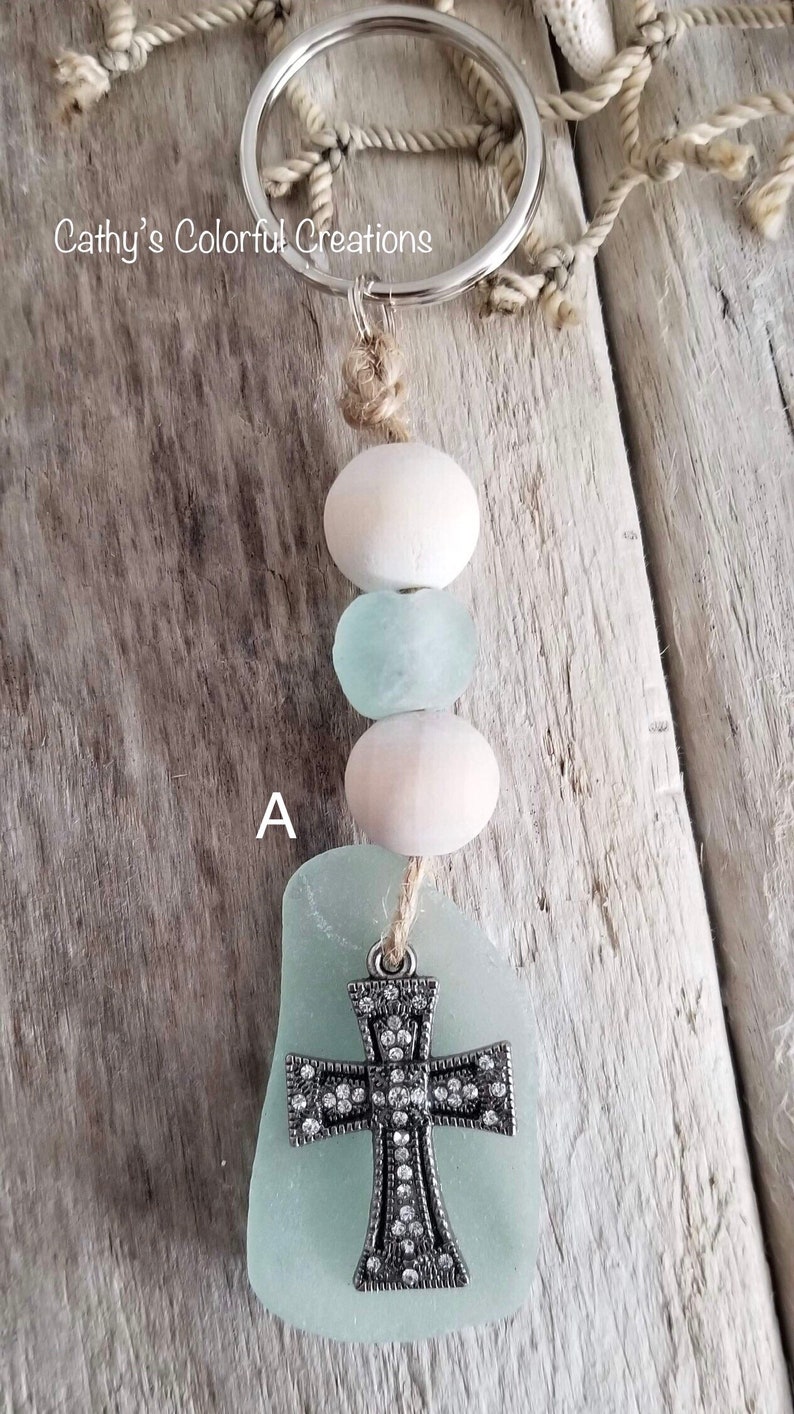 Key Chain Sea Glass Key Chain Cross Cross Key Chain Cross | Etsy