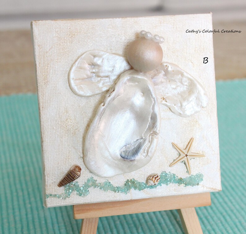Angel, Angel Art, Shell Art, Oyster Art, Oyster Angel, Mini Canvas Art ...