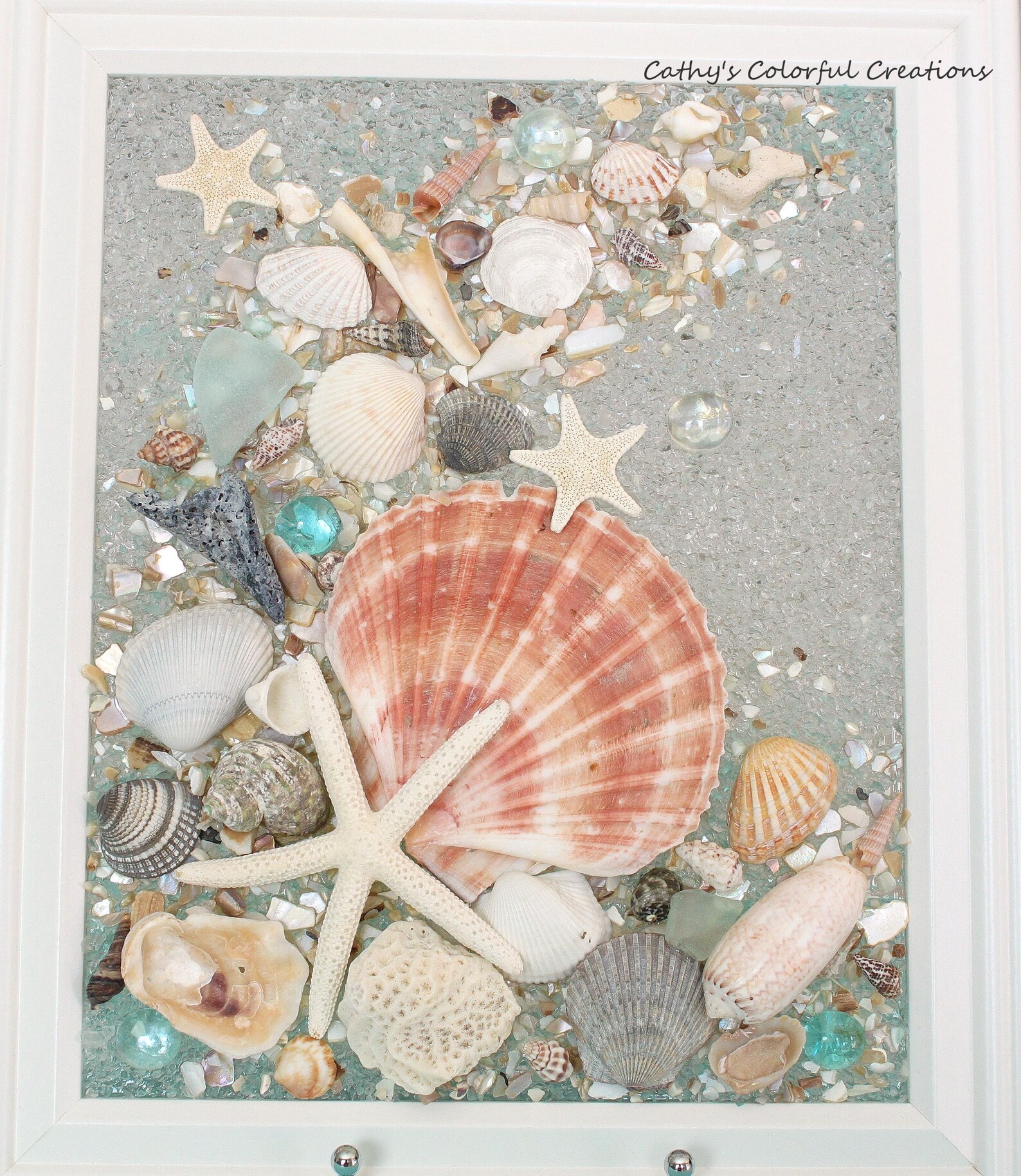 Beach Art, Shell Art, Sea Glass Art, Beach Window, Crushed Glass Art ...