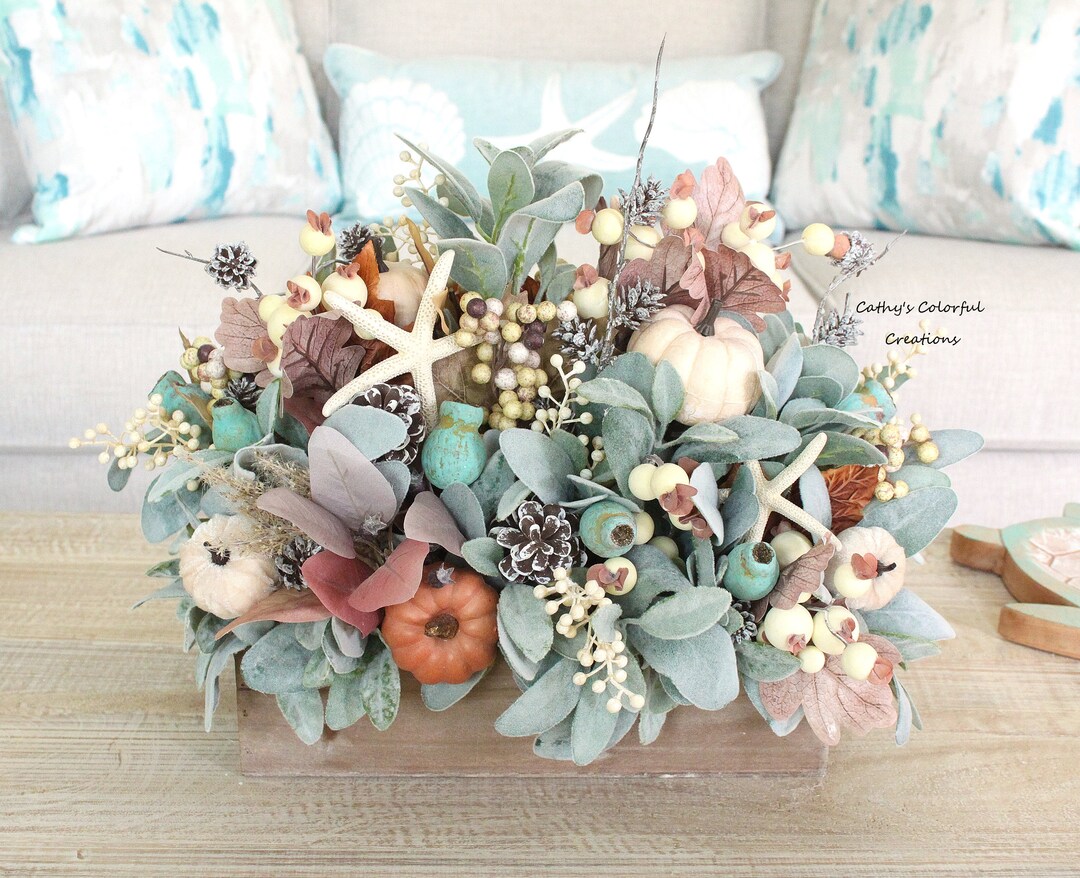 Pumpkin Centerpiece, Coastal Pumpkin, Coastal Fall Centerpiece, Beach ...