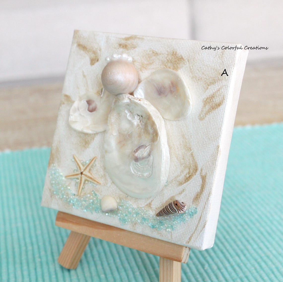 Angel, Angel Art, Shell Art, Oyster Art, Oyster Angel, Mini Canvas Art ...