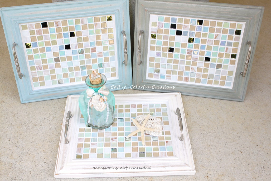 Coastal Tray, Beach Tray, Coastal Tiled Tray, Coastal Mosaic Tray ...