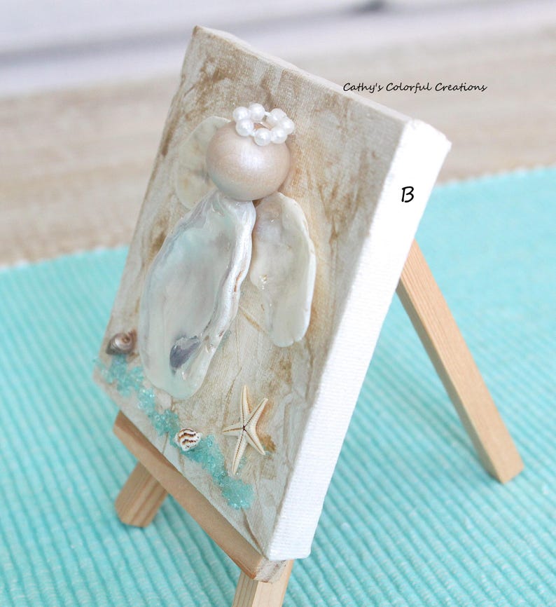 Angel, Angel Art, Shell Art, Oyster Art, Oyster Angel, Mini Canvas Art ...