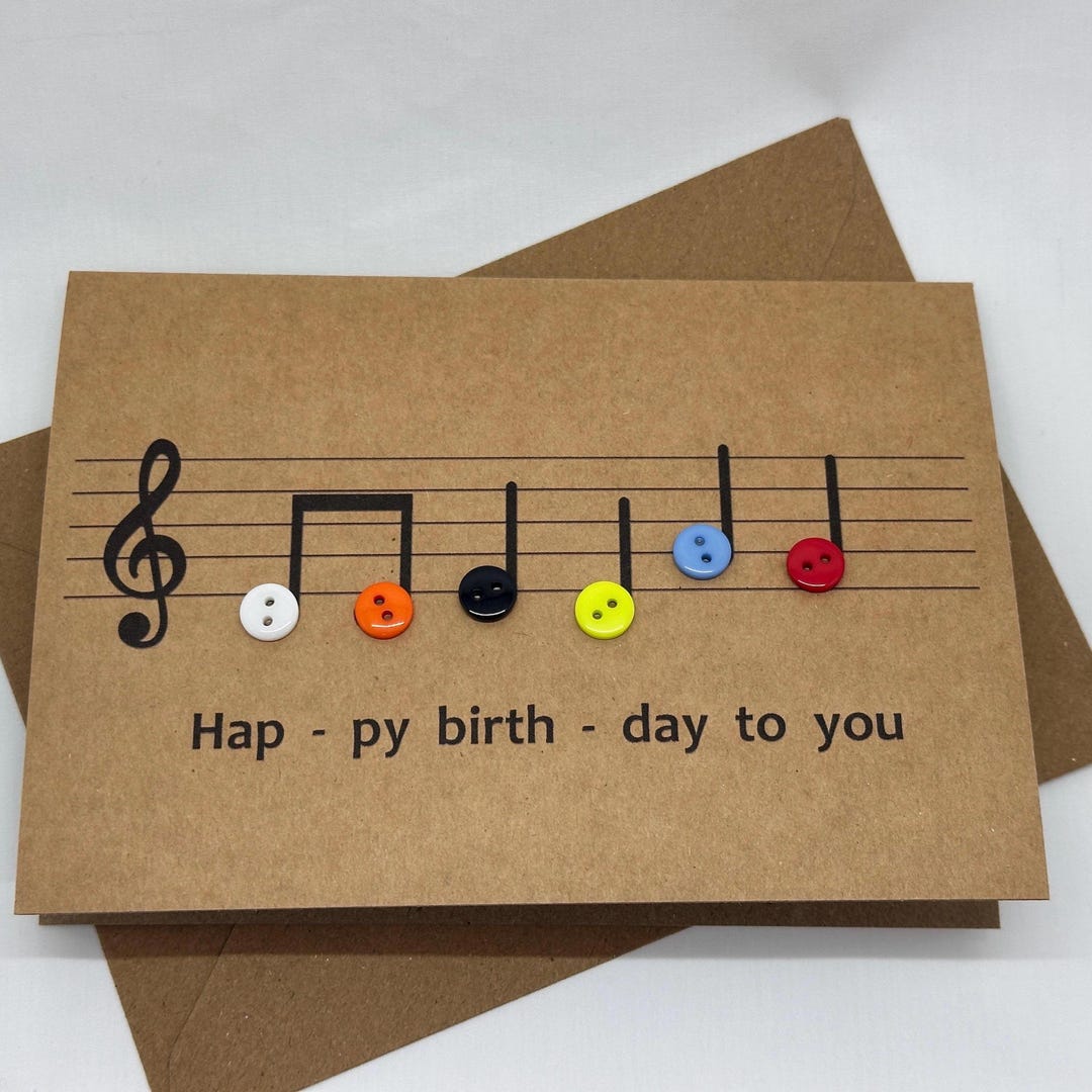 Handmade Happy Birthday Musical Notes Kraft Coloured Card - Etsy UK