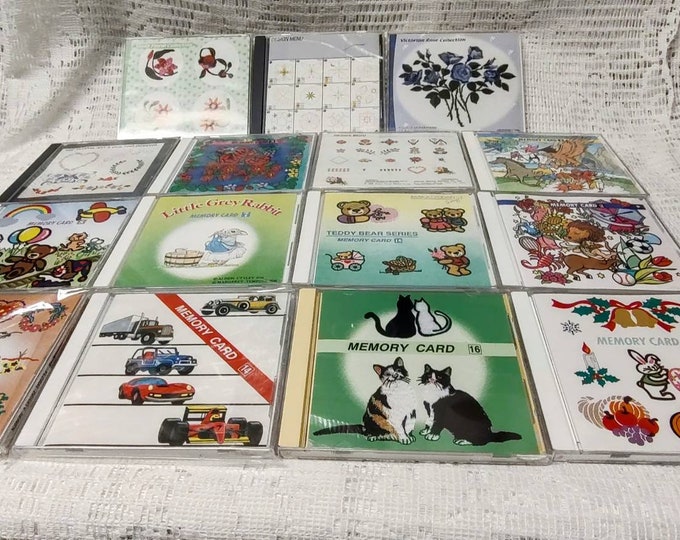 JANOME Memory Card Designs 15 in Lot Embroidery, Sewing Designs Cards ...