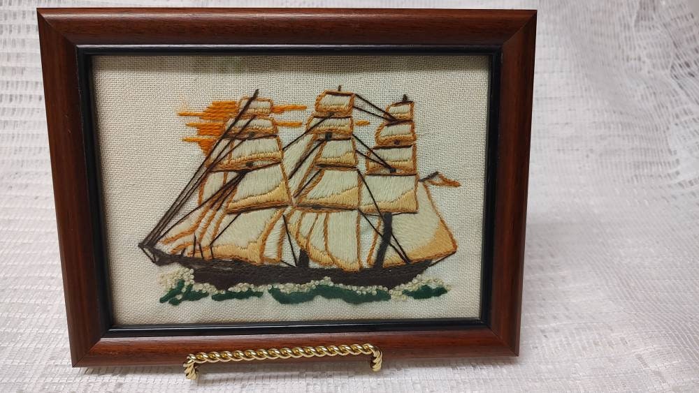 Vintage Sailing Ships Framed Embroidery/ Needlepoint. Set of 4 - Etsy