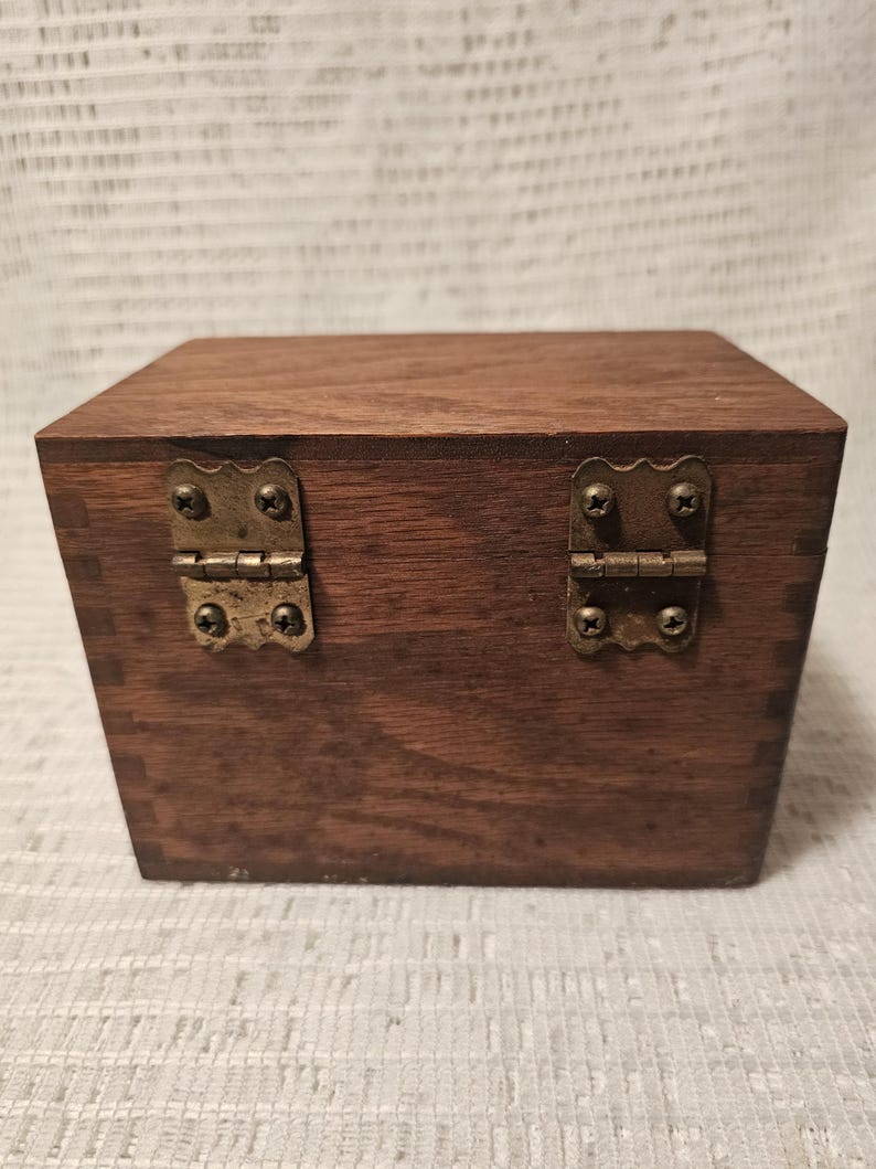 Vintage Owl Woodshop Wooden Index Box, File Card Storage Box W/dovetail ...