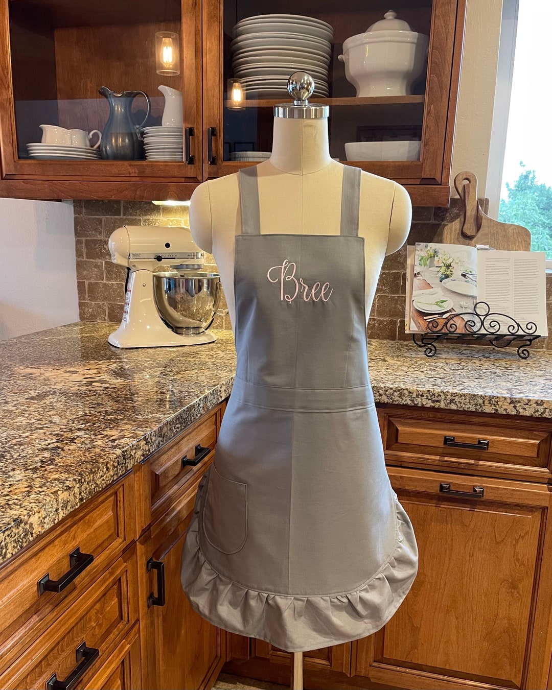 Handmade Personalized Apron, Gray Embroidered Apron, Feminine Apron ...