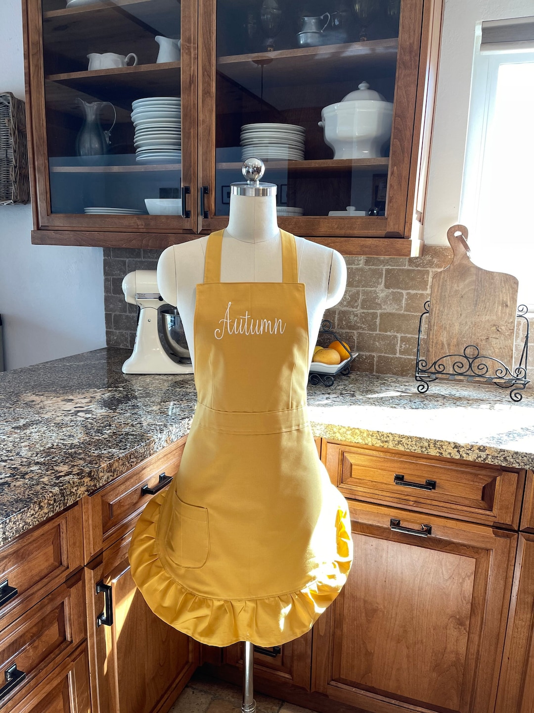 Handmade Personalized Apron, Yellow Embroidered Apron, Feminine Apron, Women’s Personalized ...