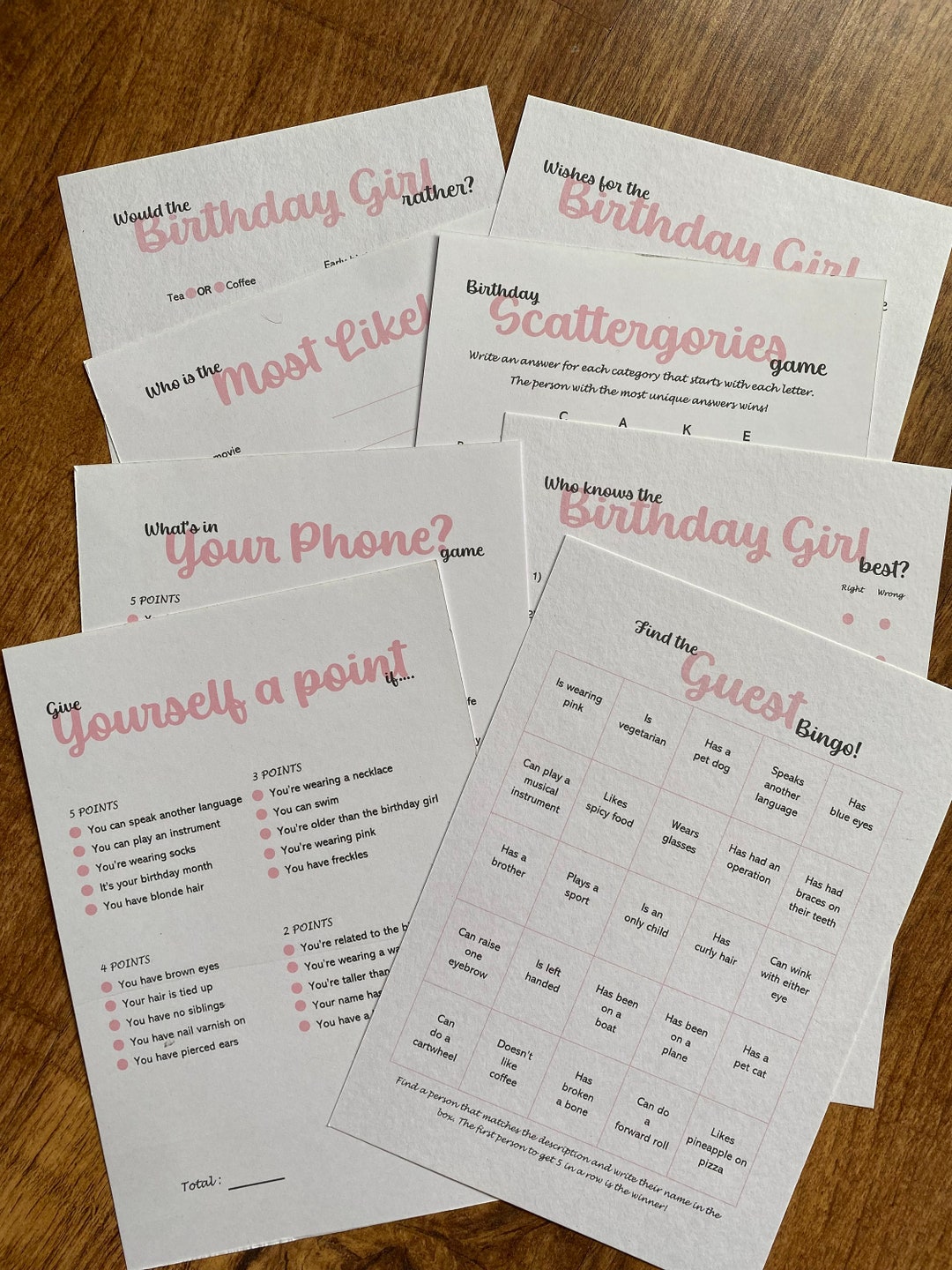 Printable Party Games Pink Birthday Girl Teen Birthday - Etsy