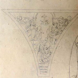 1700s French Ink Drawing on Paper. Architecture Study for Church Fresco ...