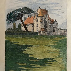 1940s French Gouache /ink Painting on Paper. Castle in Provence ...