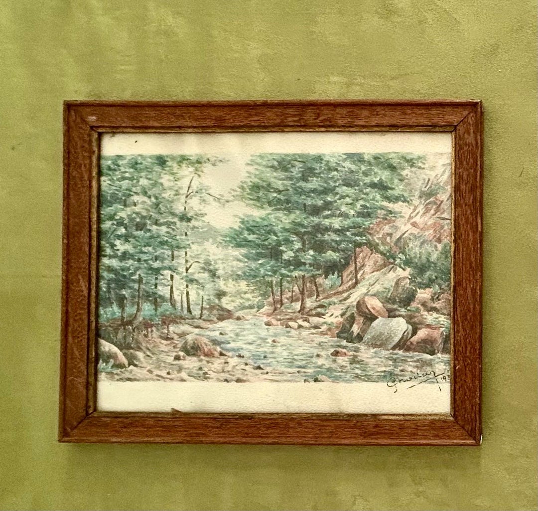 1930s French Watercolor Painting on Paper. Barbizon School. Riverscape ...