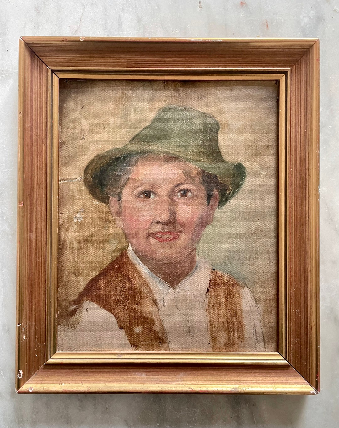 1930s German Oil Painting on Canvas. Portrait of a Young Boy Wearing ...