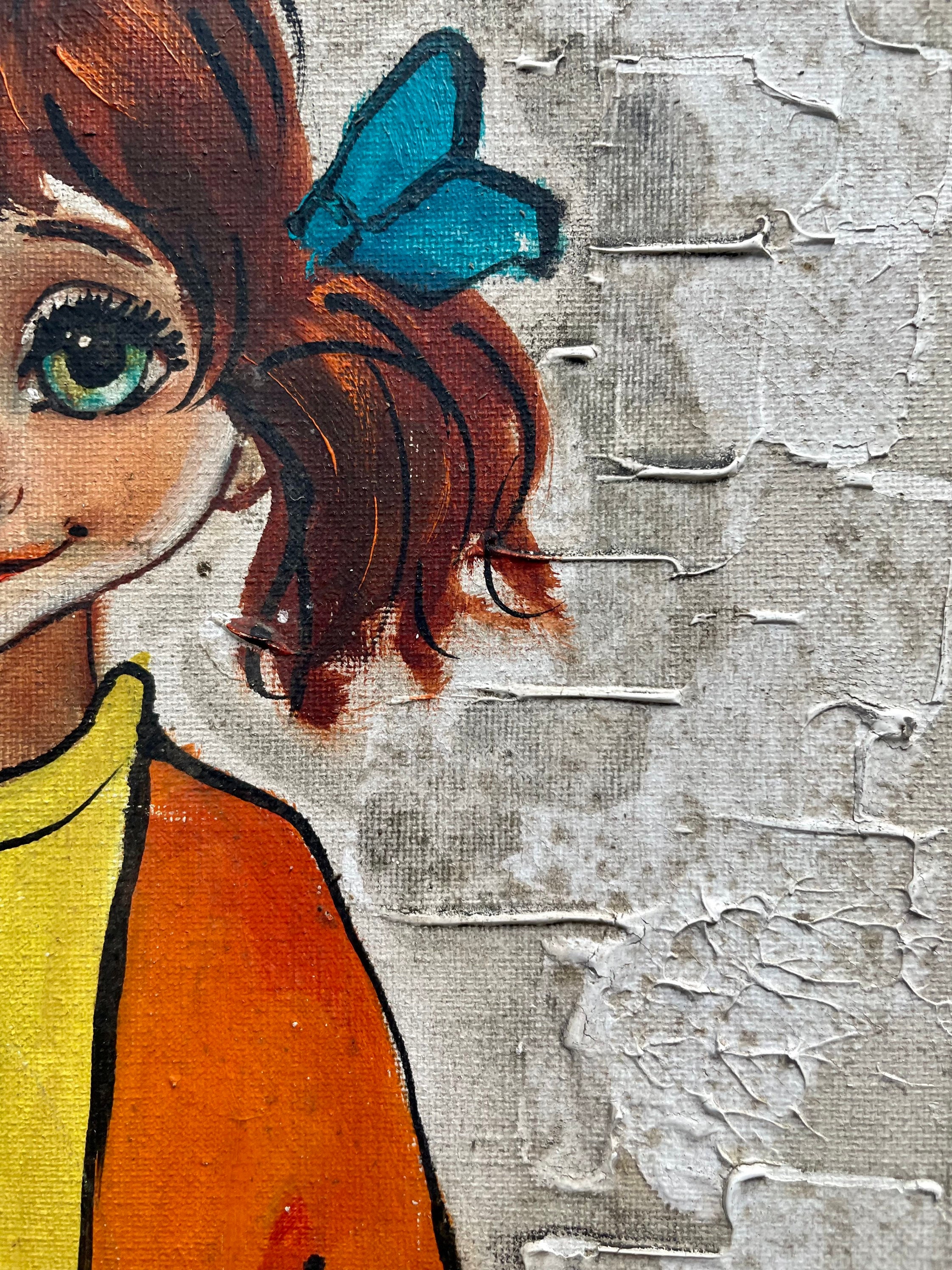1960s French Big Eyes Kitsch Art Oil Painting on Panel. in the School ...
