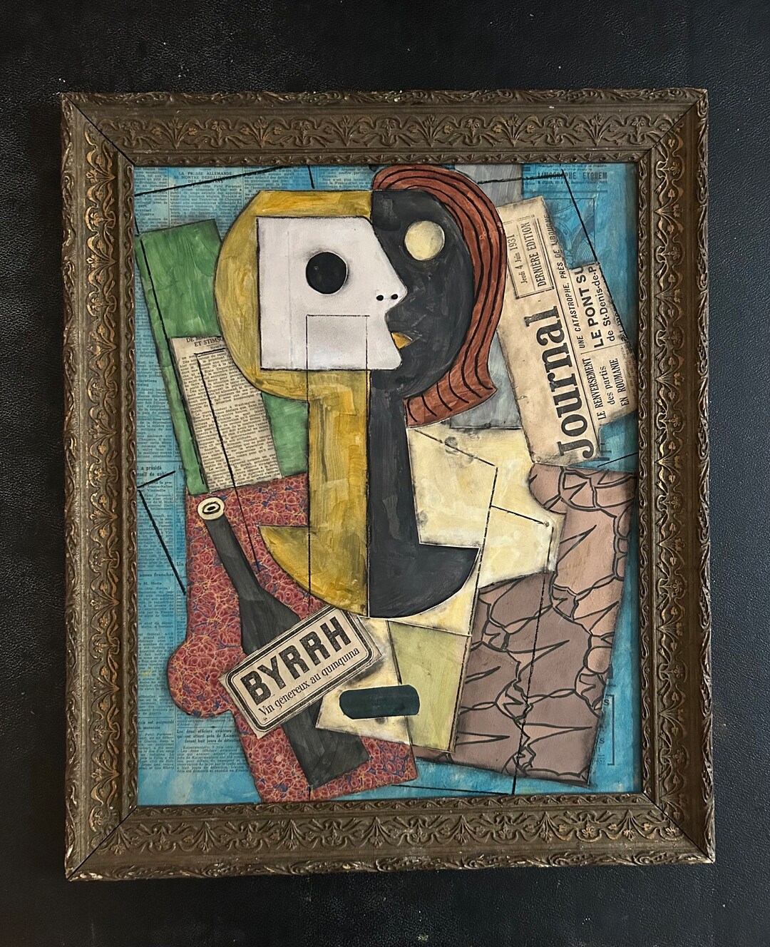 1900s French Cubism Collage/gouache on Panel. Portrait of Woman ...