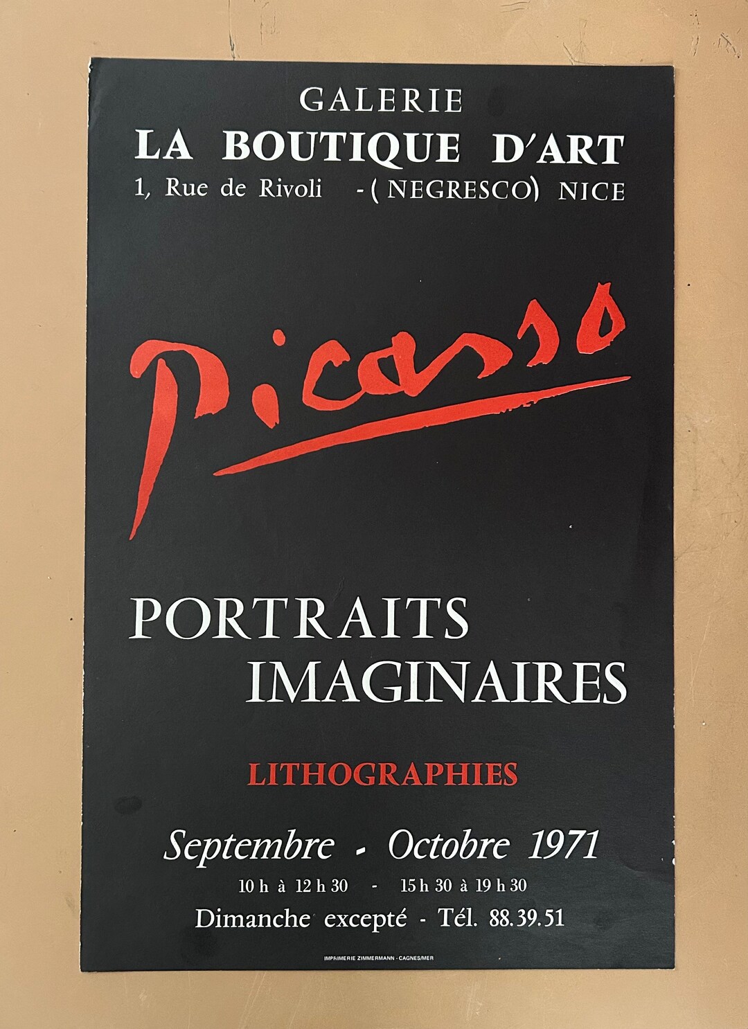 1970s French Vintage Art Gallery Exhibition Poster. Artist Pablo ...