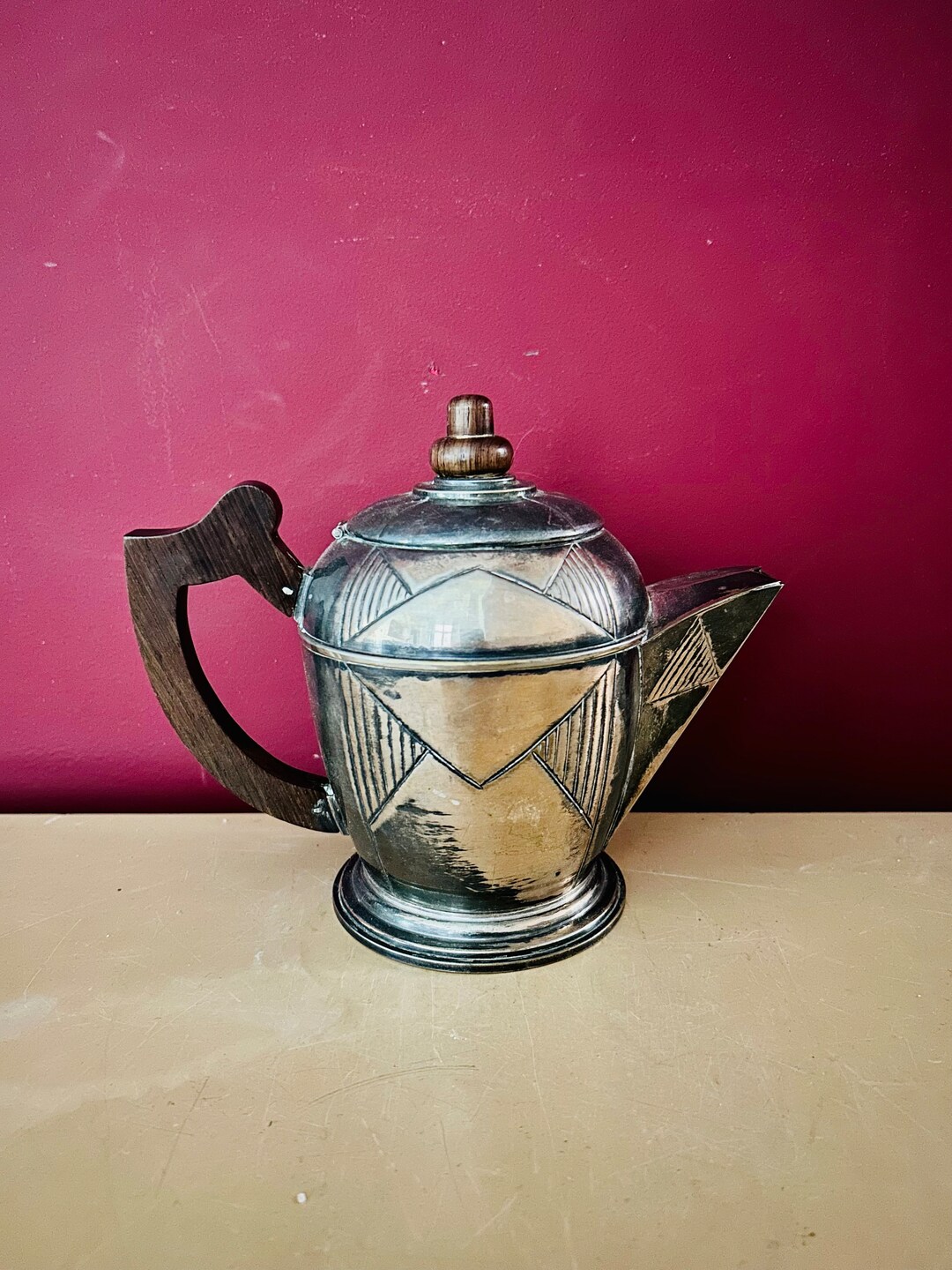 1930s French Art Deco Antique Tin Plate Teapot With Patina. Modernist ...