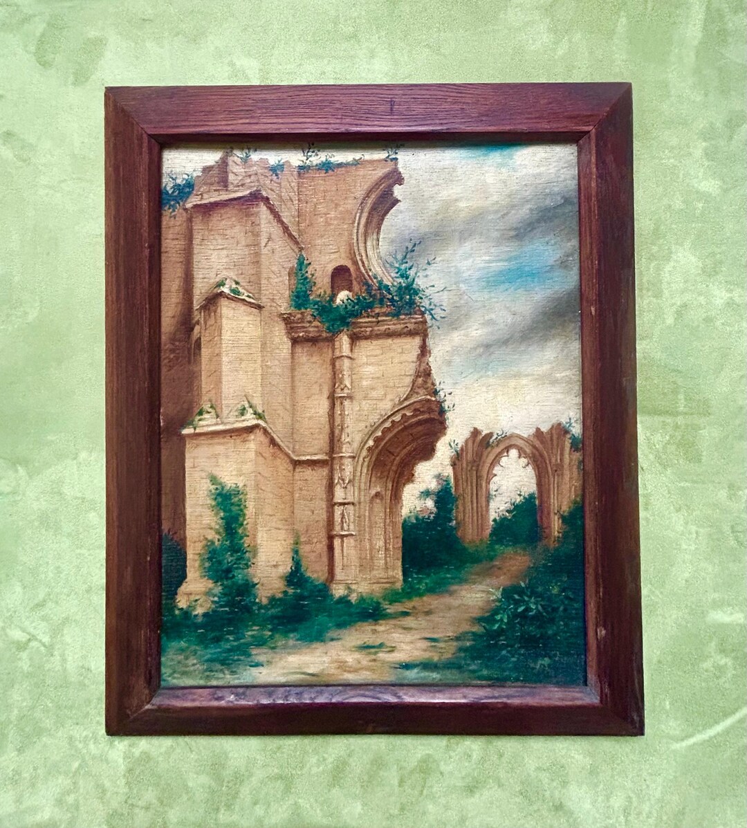 1930s French Oil Painting on Wood. Landscape With Ancient Ruins France ...