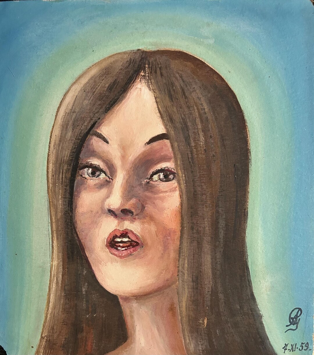 1950s French Surrealism Vintage Oil Painting on Paper. Grotesque ...