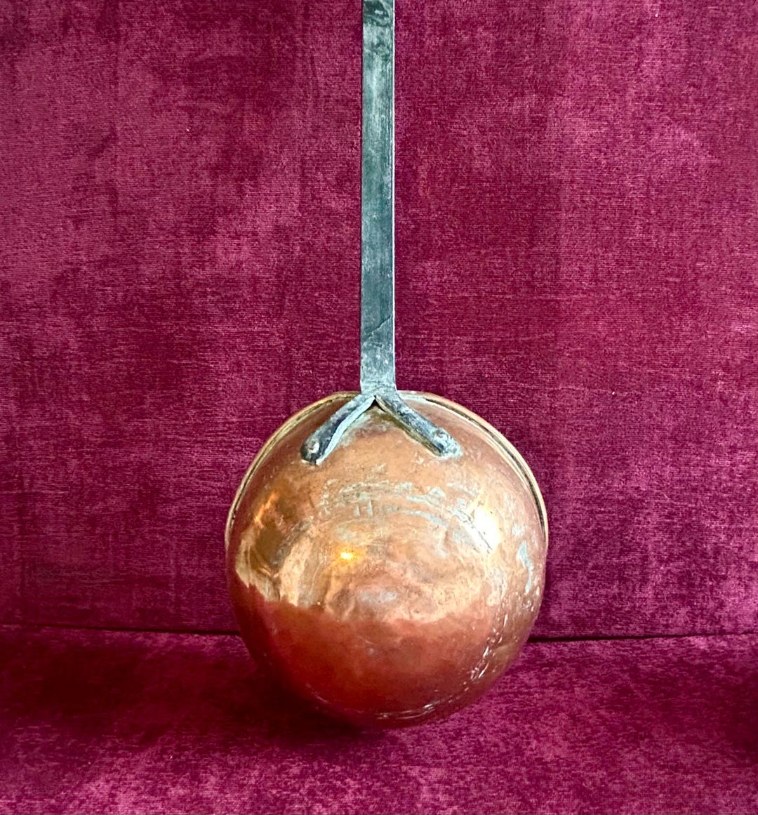 1800s French Antique Red Copper Ladle for Fireplace Cauldron. Kitchen ...