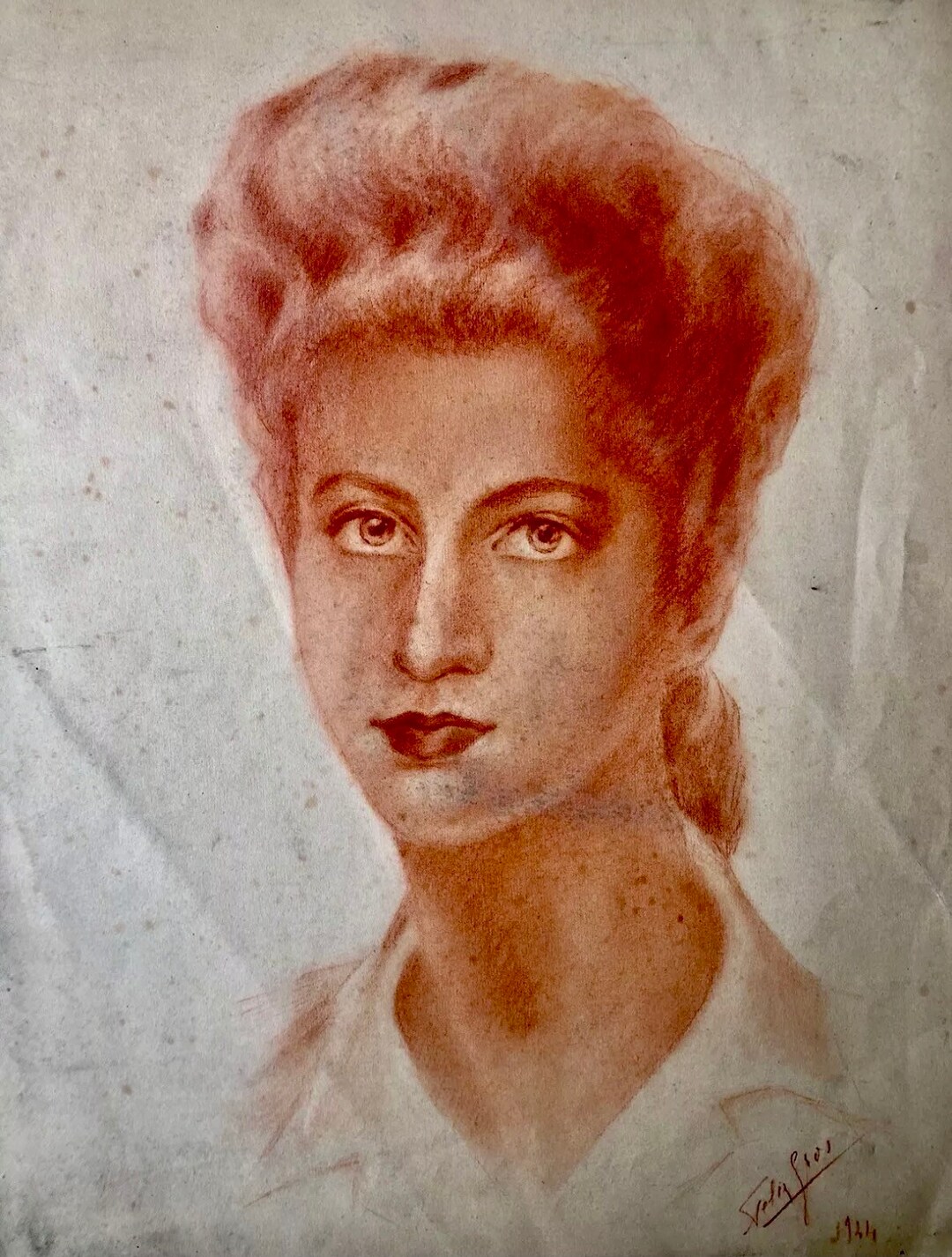 1940s French Red Pencil Drawing on Paper - Etsy
