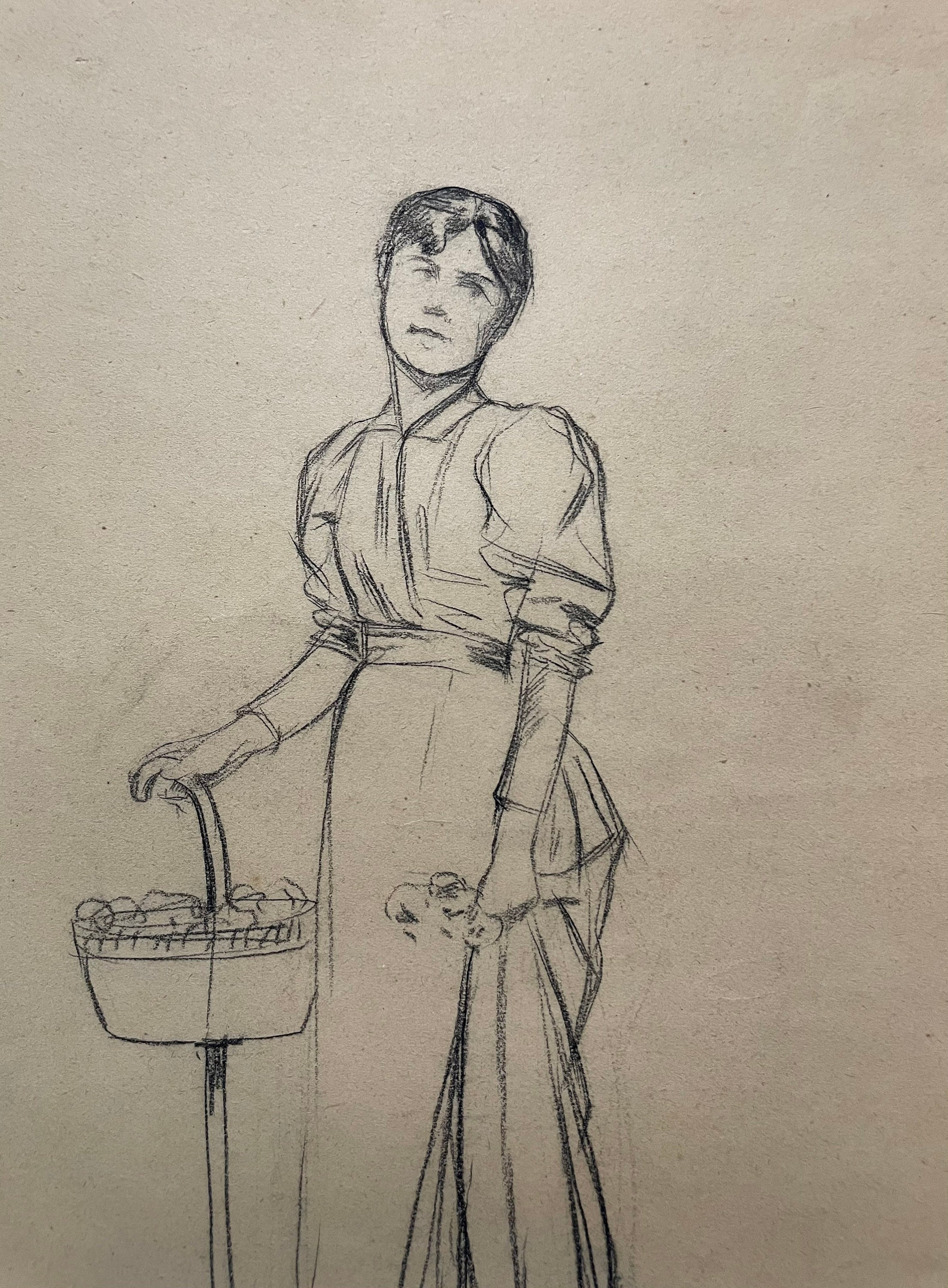 1880s French Graphite drawing on paper. Parisian woman selling | Etsy