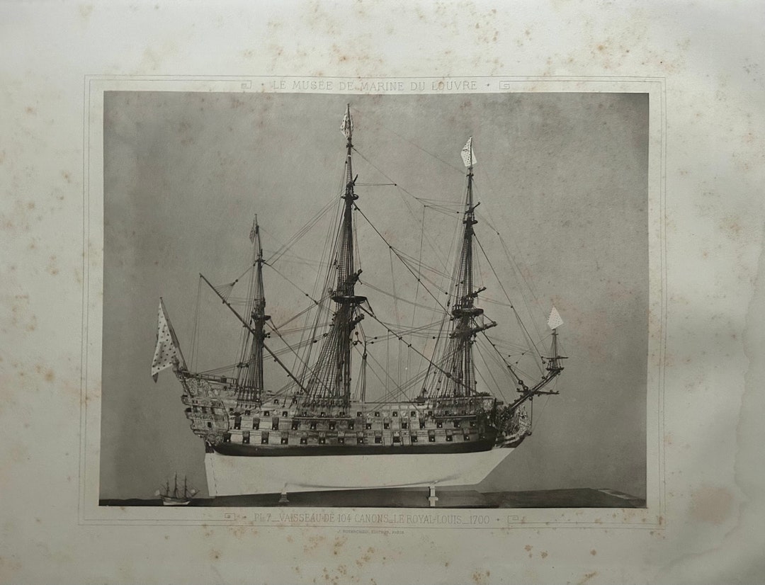 1883 French Antique Naval Lithography 89/300 From the Marine Museum of ...