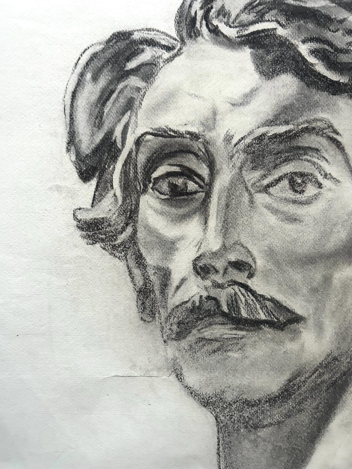1910s French Charcoal Drawing. Portrait of a Frenchman With Mustache ...