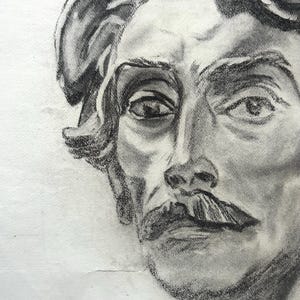 1910s French Charcoal Drawing. Portrait of a Frenchman With Mustache ...
