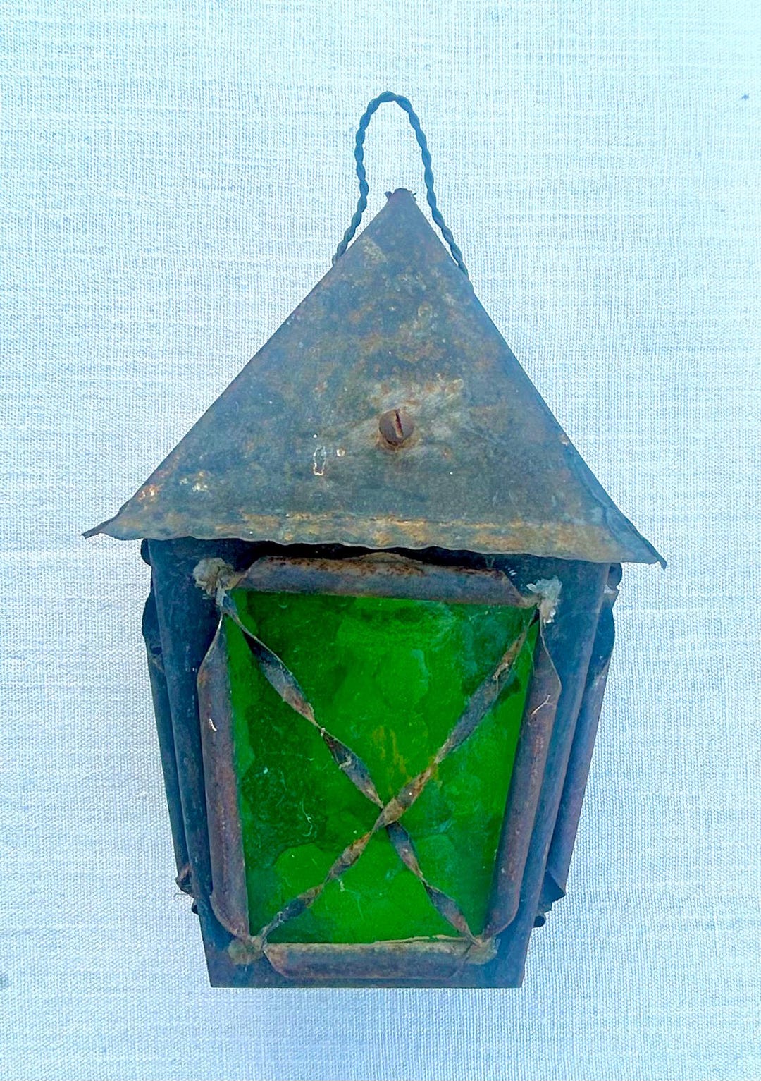 1800s French Antique Portico Lantern With Original Green Cast Glass ...