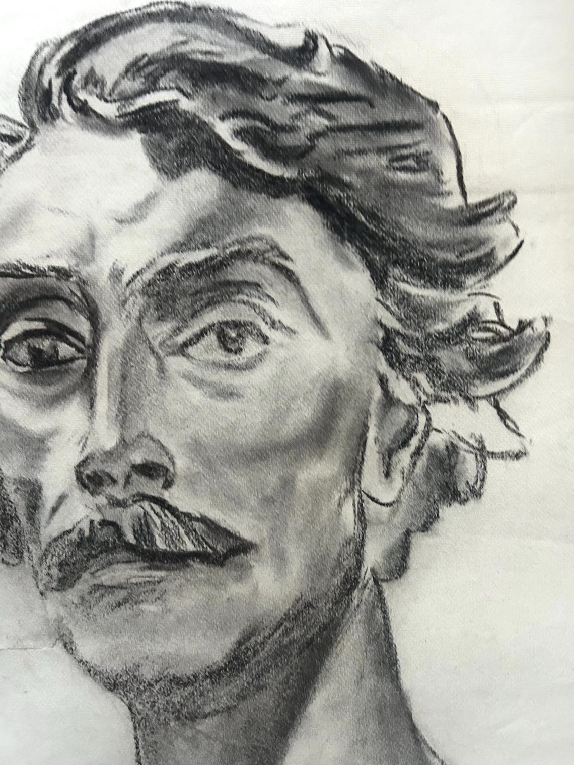 1910s French Charcoal Drawing. Portrait of a Frenchman With Mustache ...