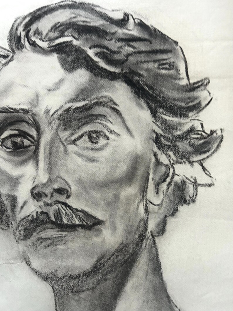 1910s French Charcoal Drawing. Portrait of a Frenchman With Mustache ...