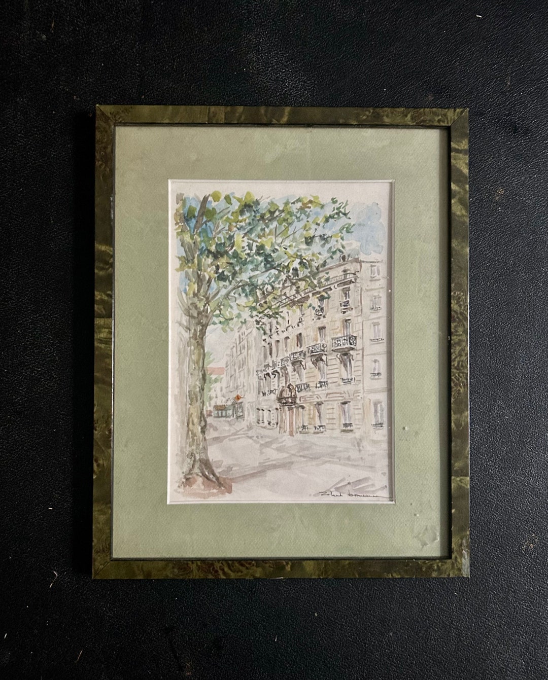 1970s French Watercolor Painting on Paper of Sunny Street View and ...