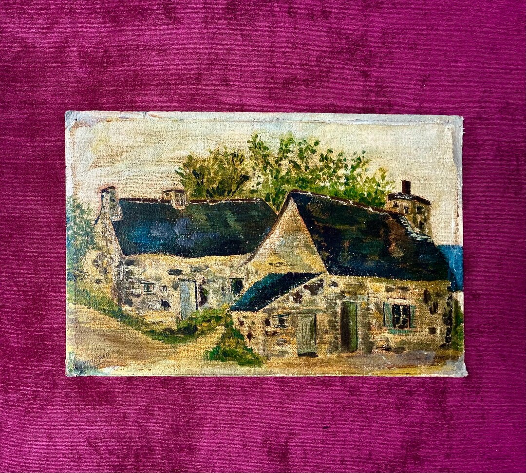 1890s French Oil Painting on Panel. Barbizon School Farmhouse in France ...