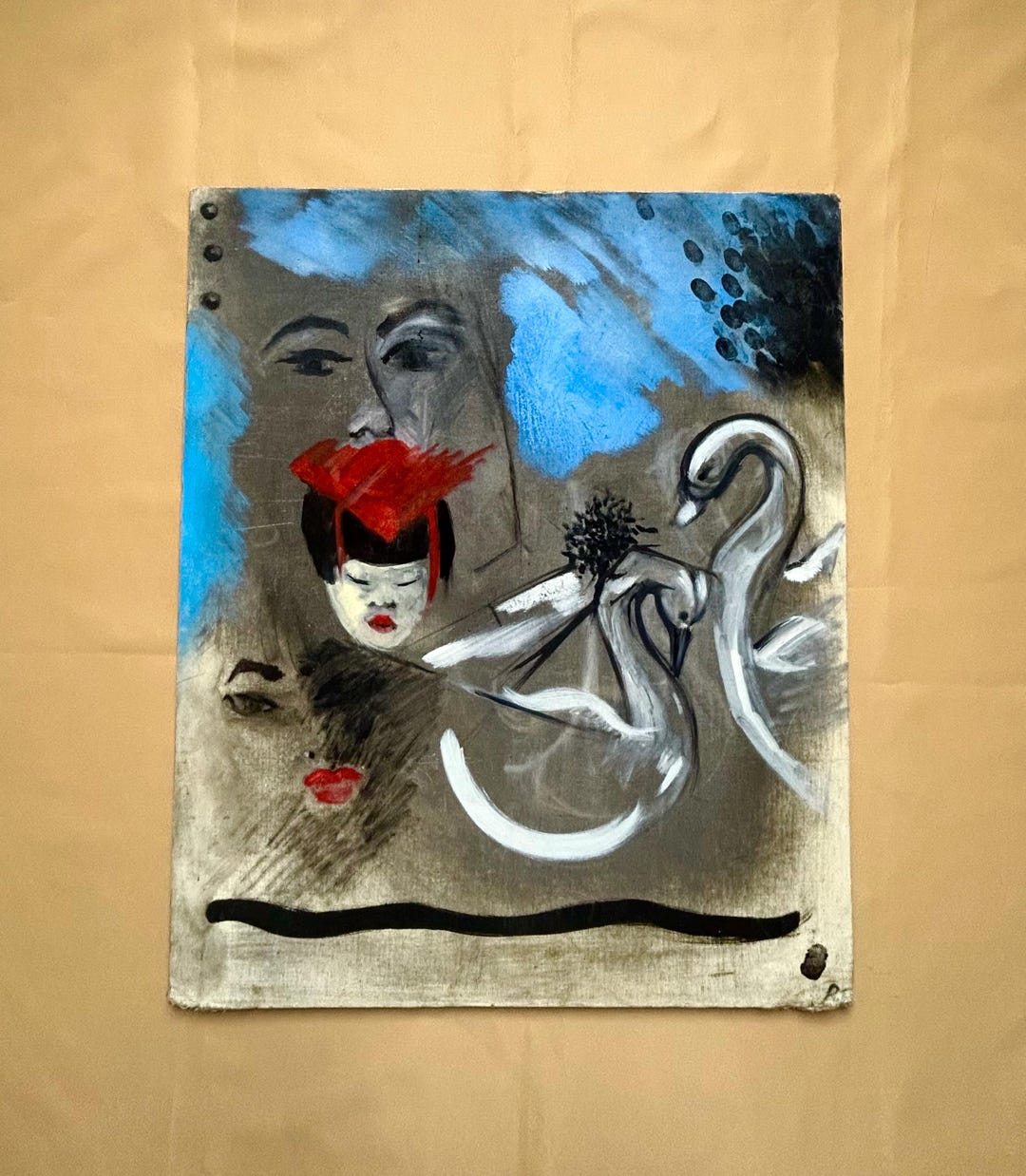 1940s French Oil Painting on Canvas Mounted on Panel. Dadaism Dada ...