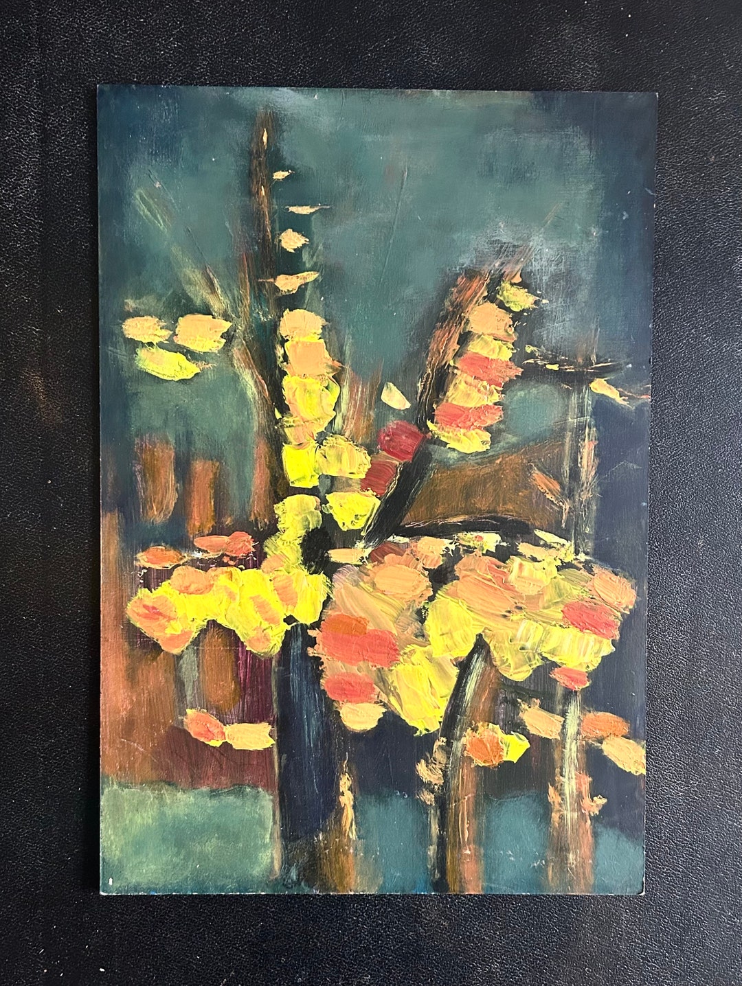 1960s French Vintage Oil Painting on Panel. Modern Art. Trees in the ...
