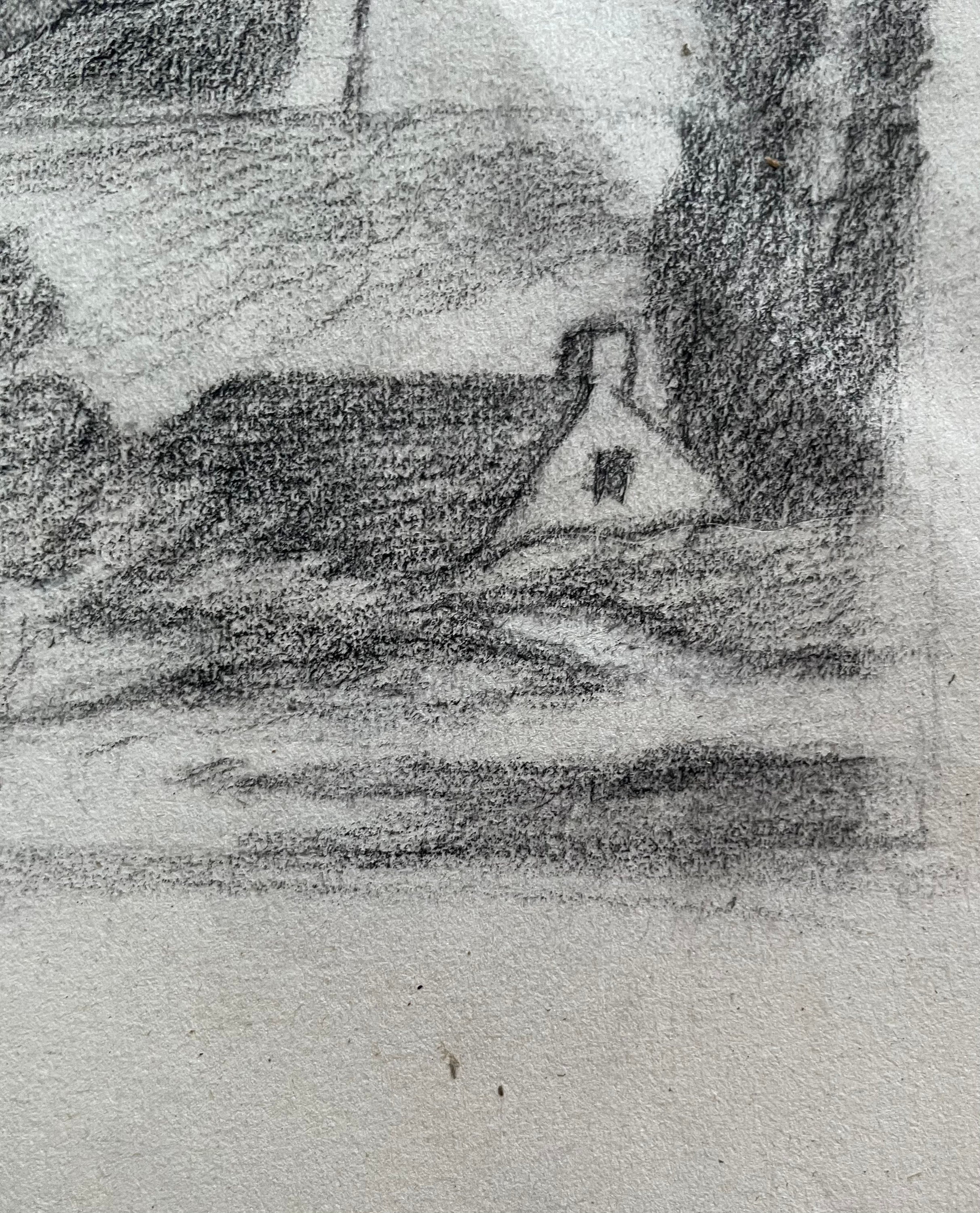 1890s French Graphite Drawing on Paper. Landscapes With Castle and ...