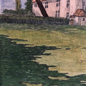 1940s French Gouache /ink Painting on Paper. Castle in Provence ...