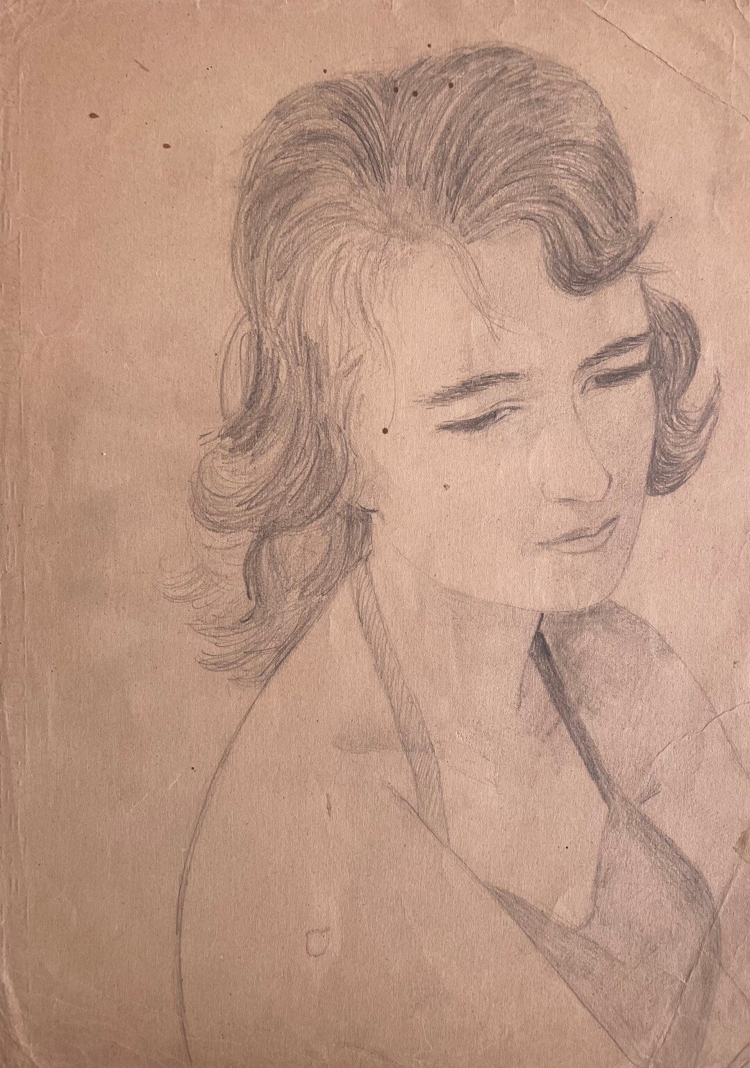 1940s French Pencil Drawing on Paper. Portrait of Young Woman. - Etsy