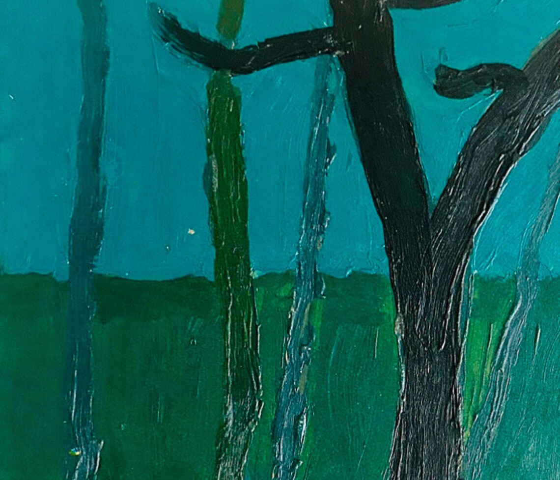 1960s French Vintage Modern Art Oil Painting on Panel. Trees in the ...